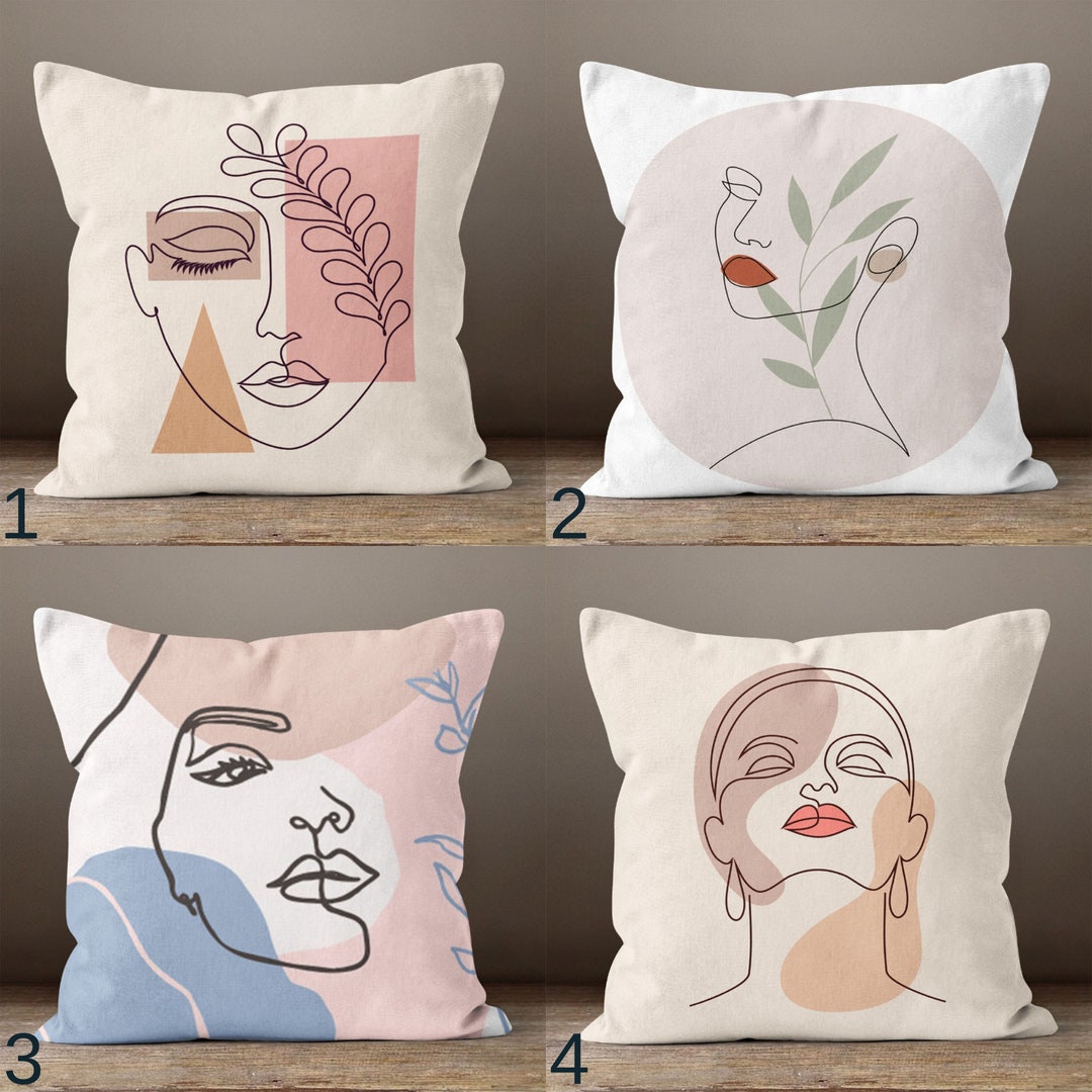 Modern Minimalist Pillow Covers, Line Art Face Throw Pillow Cover, Boho ...