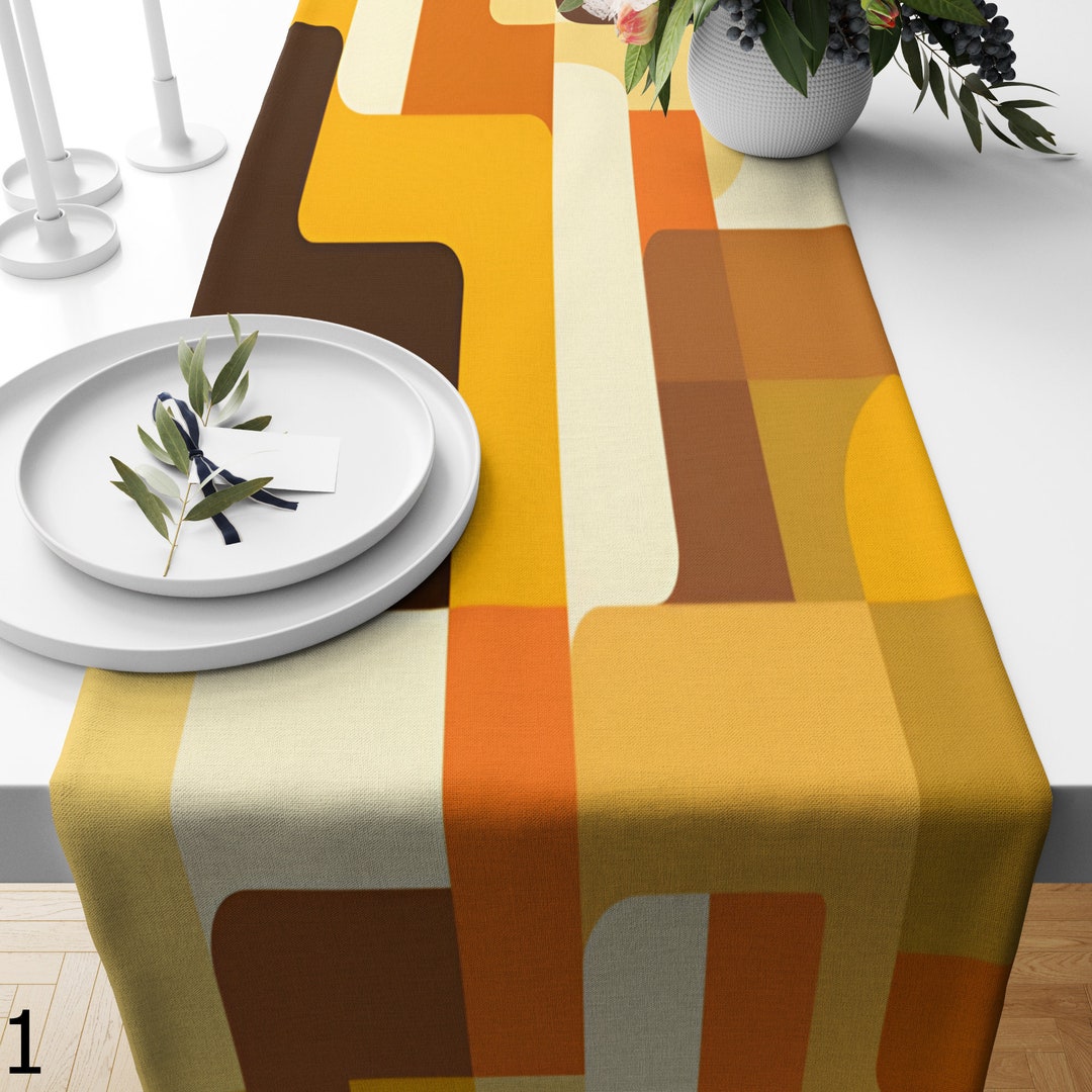 Mid Century Modern Table Runner, Retro Table Runners, Retro Geometric ...