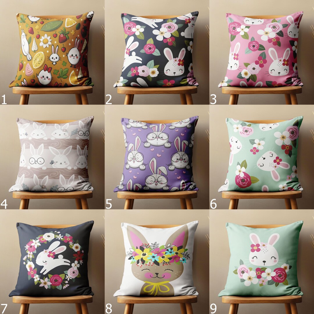 Cute Easter Rabbit Pillow Covers, Easter Eggs Cushion Cover, Cute Bunny ...