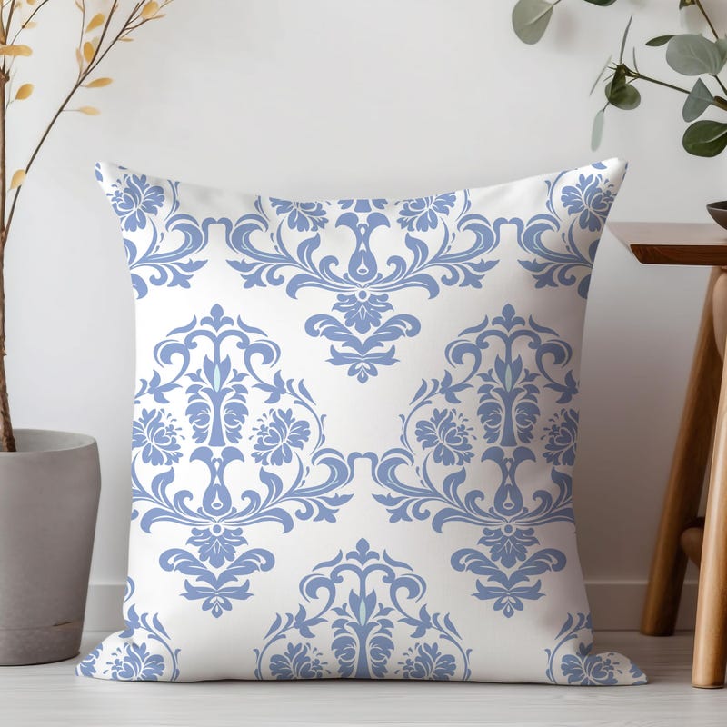 Blue Damask Pillow - Etsy