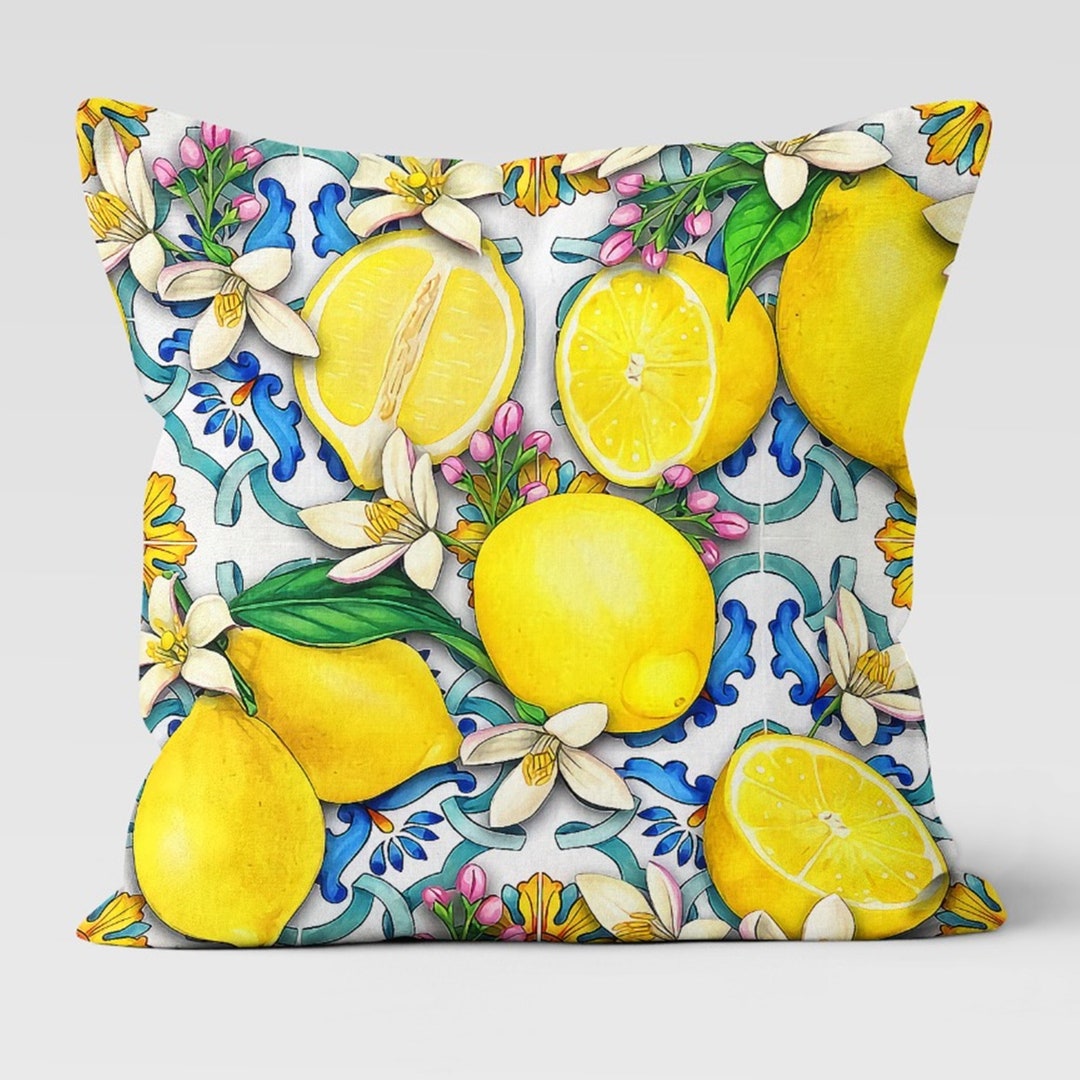 Lemons Cushion Cover, Lemon Themed Pillow Covers, Yellow Floral Pillow ...