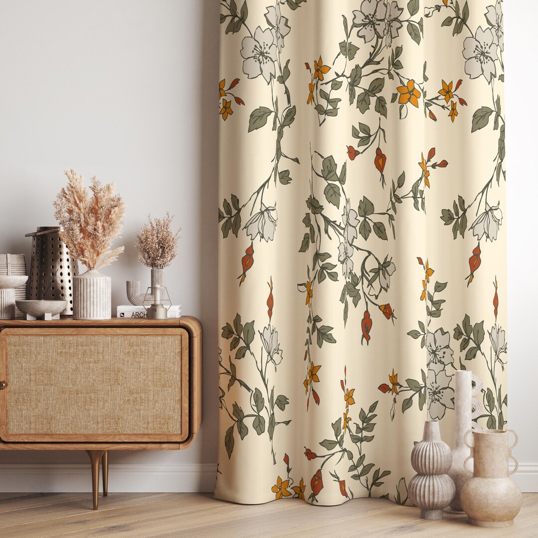 Farmhouse Floral Curtain Panels, Flower Print Curtains, Modern Vintage ...