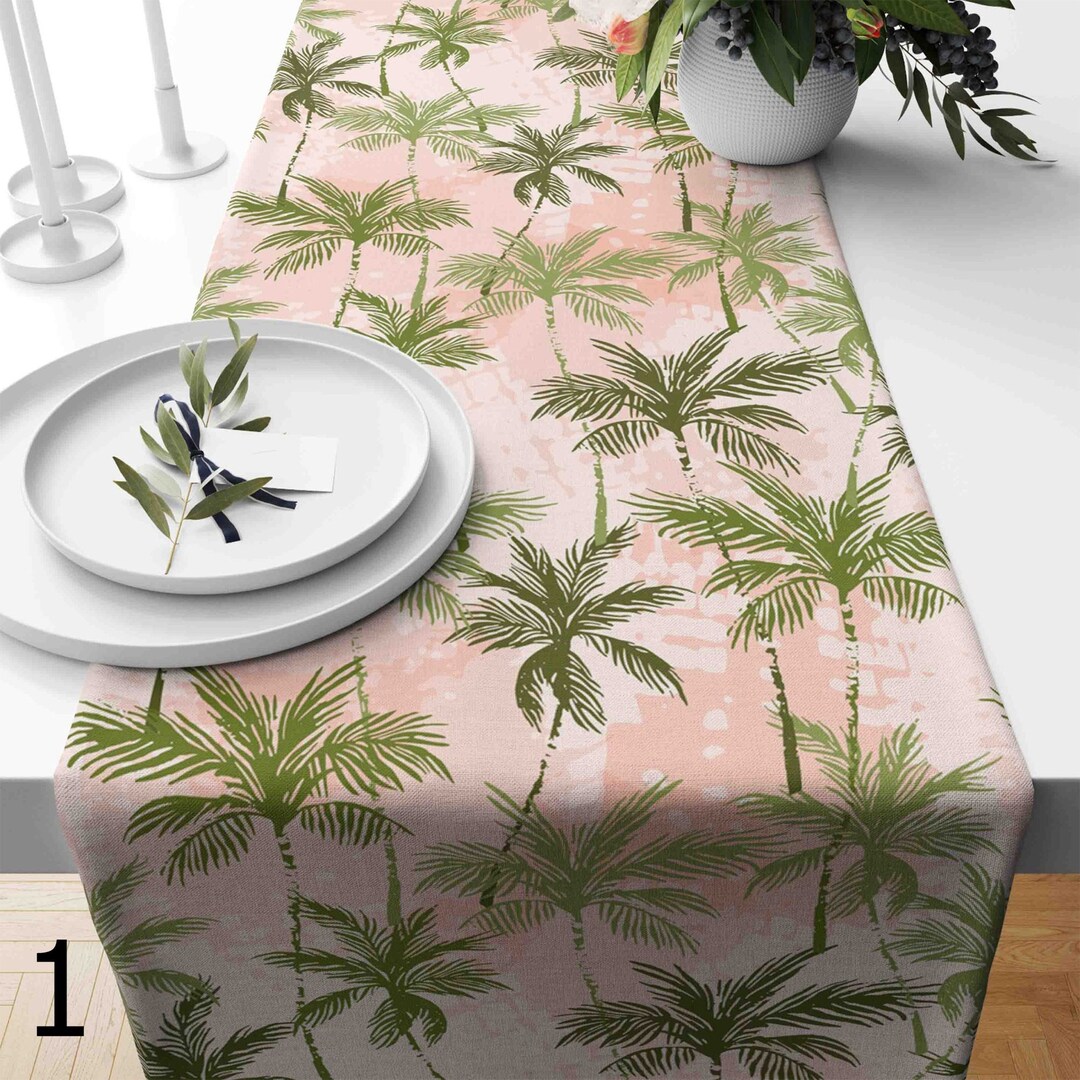 Colorful Palm Trees Runners, Tropical Table Runner, Hawai Decor Runner ...