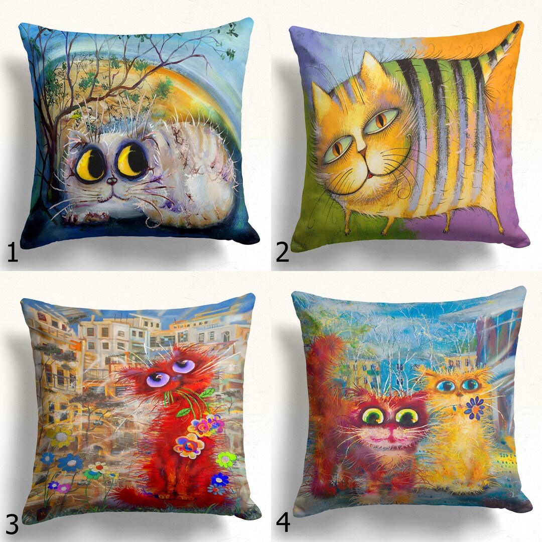 Cute Cats Throw Pillow Cover, Cute Cat Decore Pillow Covers, Funny Cat ...