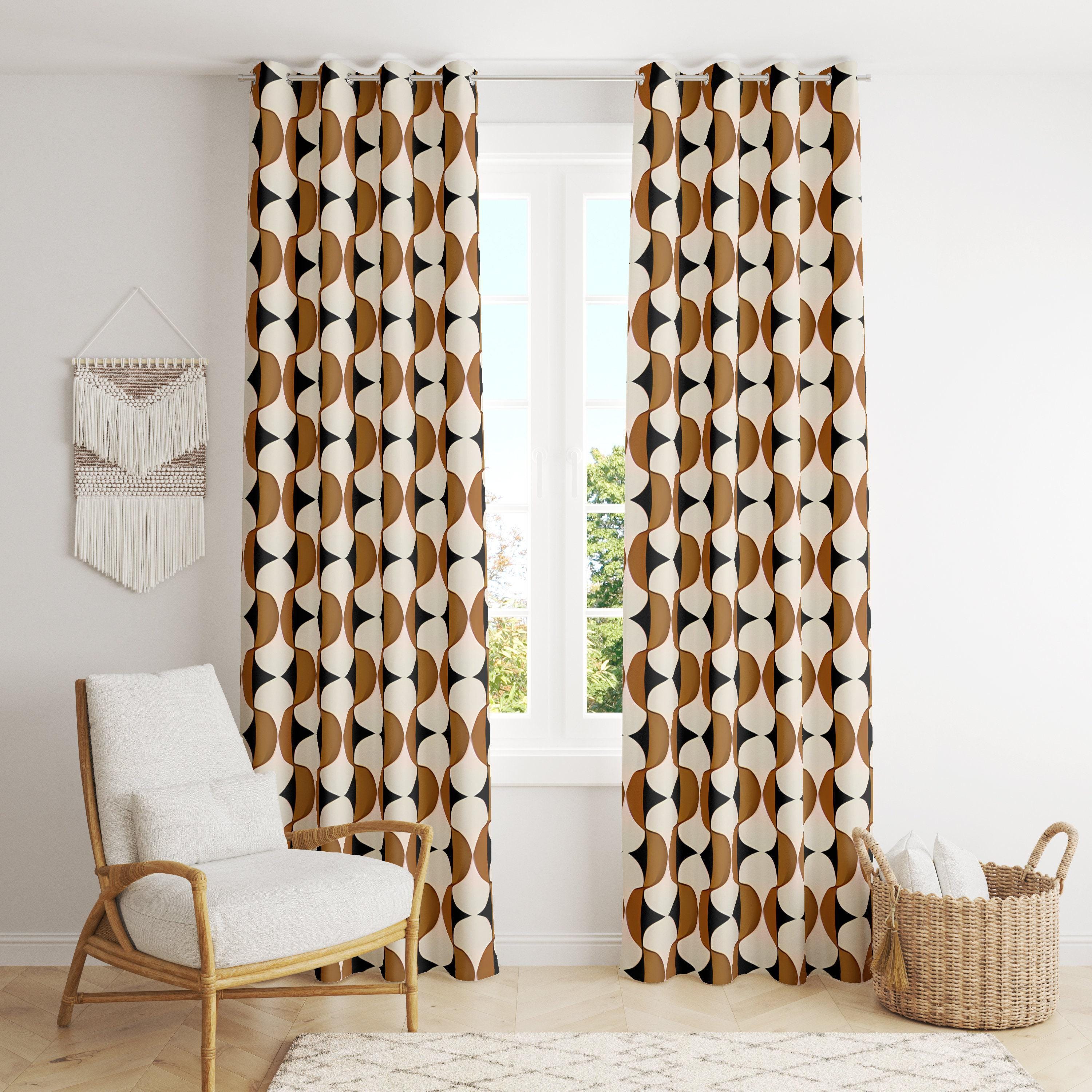 Retro Geometric Curtains, Retro Panel Curtains, Brown Pattern Curtains ...