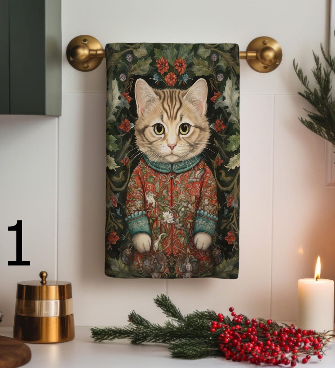 Christmas Cute Cat Tea Towels, Christmas Animals Kitchen Towels, Xmas ...