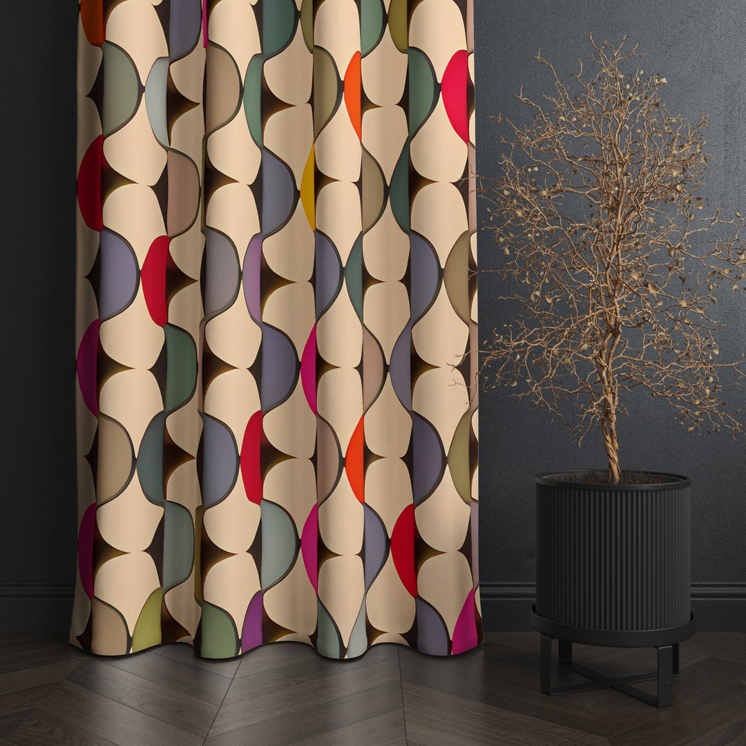 Retro Curtains Panel, Mid Century Modern Panels, Colorful Mcm Blackout ...