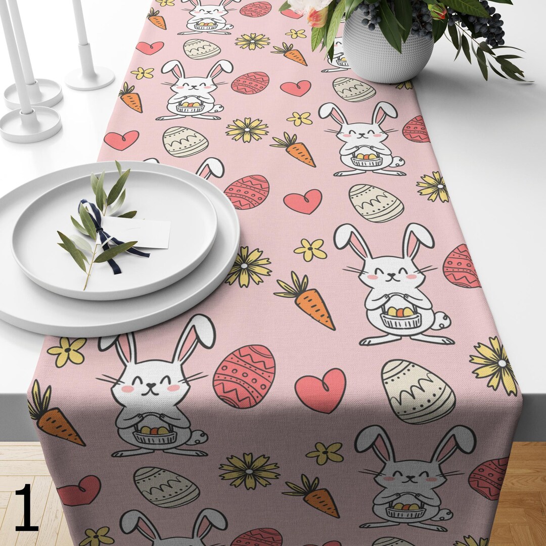 Easter Table Runner, Cute Rabbit Table Runner, Easter Kitchen Table ...