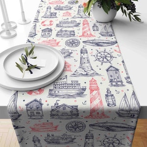 Nautical Pattern Table Runner, Coastal Themed Runners, Maritime Decor ...