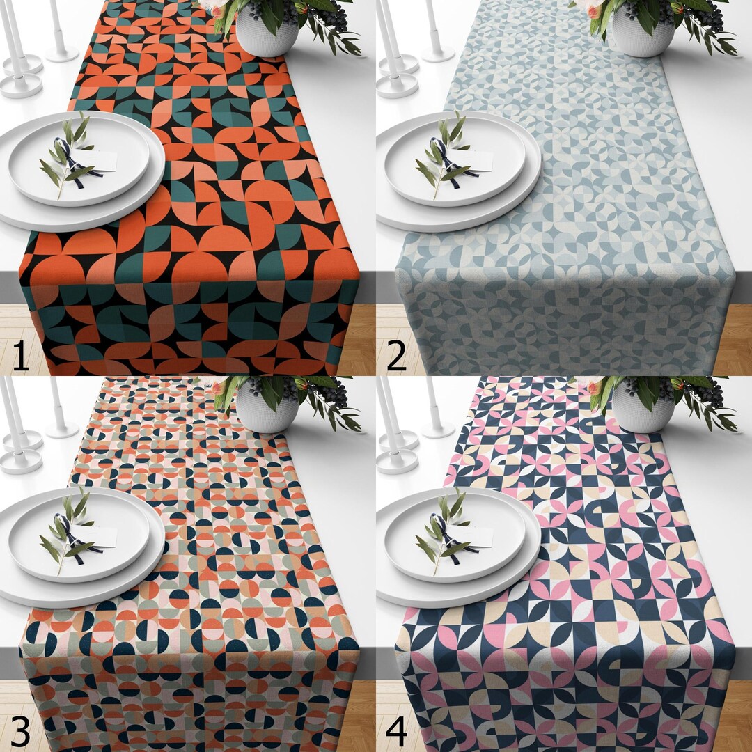 Retro Table Runners, Retro 70s Geometric Abstract Table Runner, 70s ...