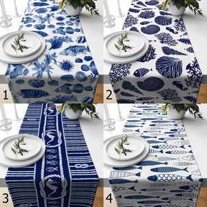 Nautical Table Runner, Coastal Fish Decor Table Runner, Sea Creatures ...