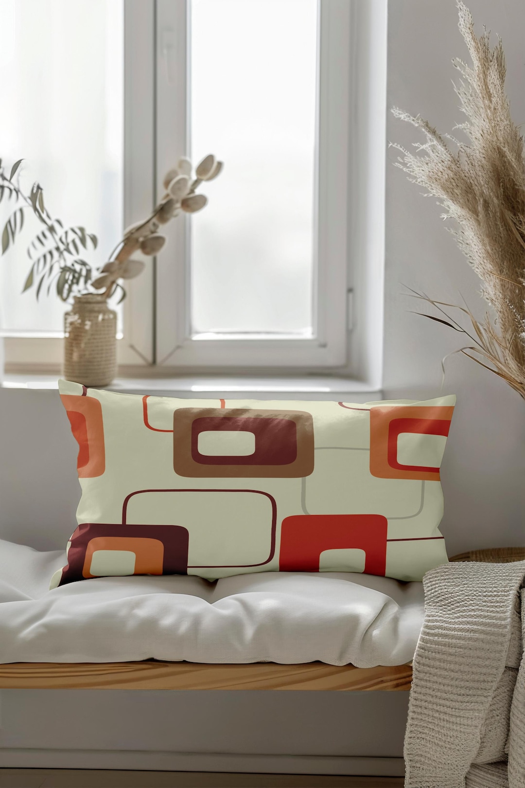 Mid Century Rectangle Cushion Covers, Colorful Retro Lumbar Pillowcase ...