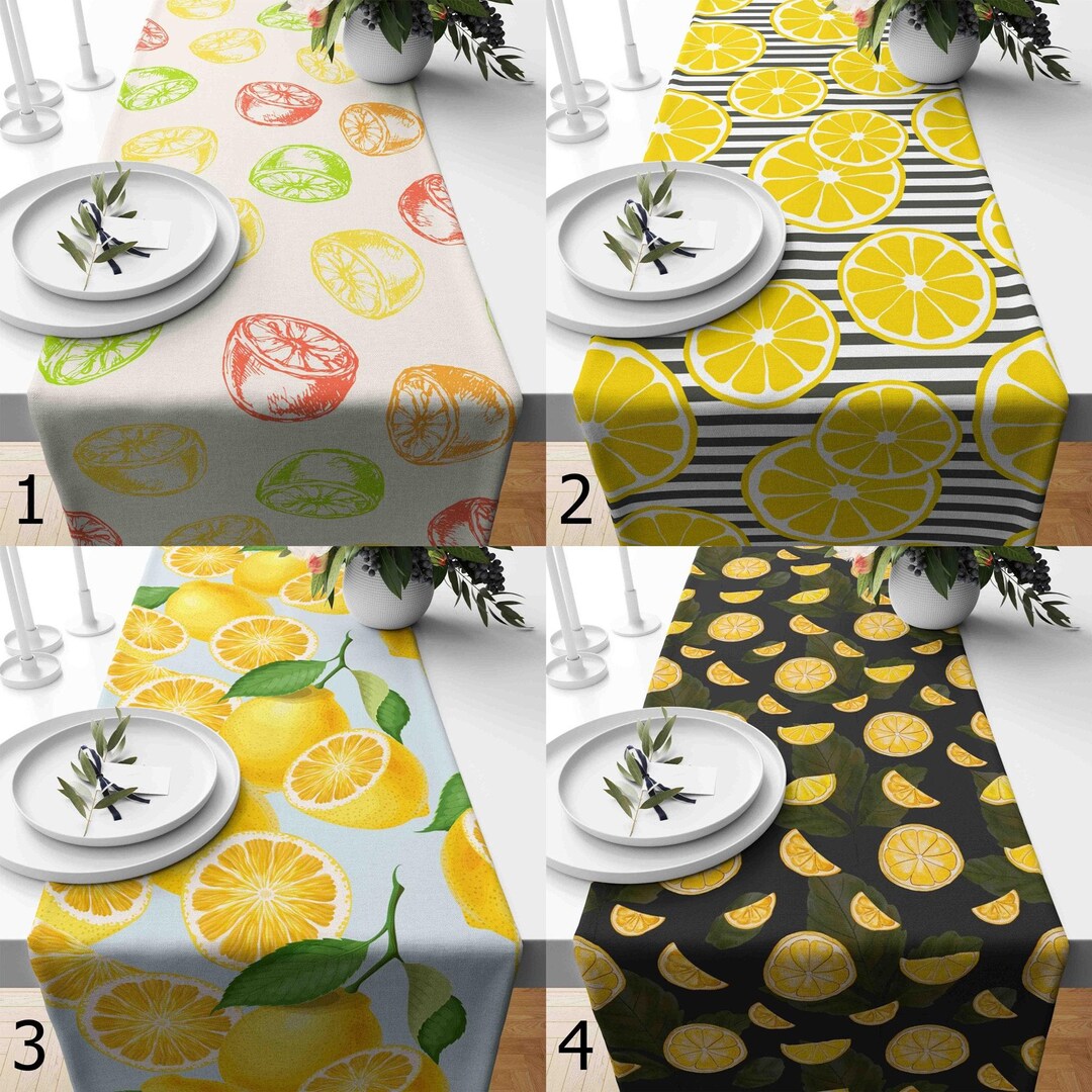 Lemon Table Runners, Yellow Citrus Tablecloth, Citrus Table Runner ...