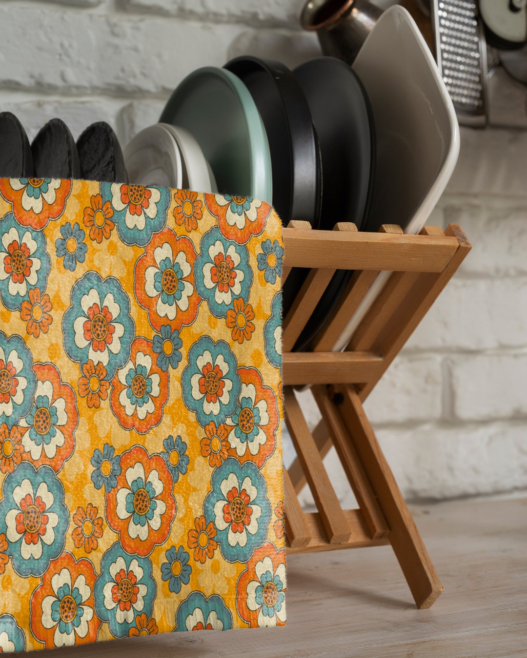 Midcentury Modern Kitchen Towels, Retro Dish Towel, 70s Print Fingertip ...