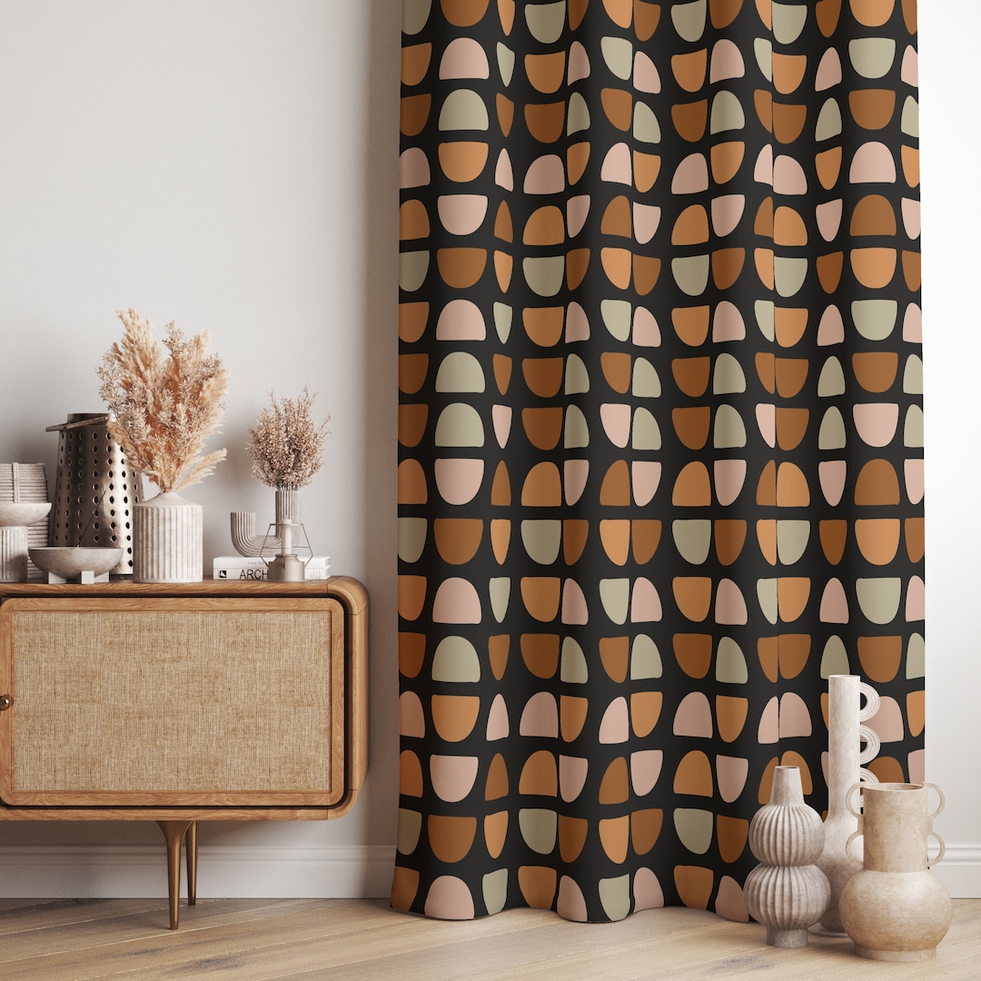 Retro Curtain Panels, Mcm Boho Panel Curtain, Modern Grommet Curtains ...