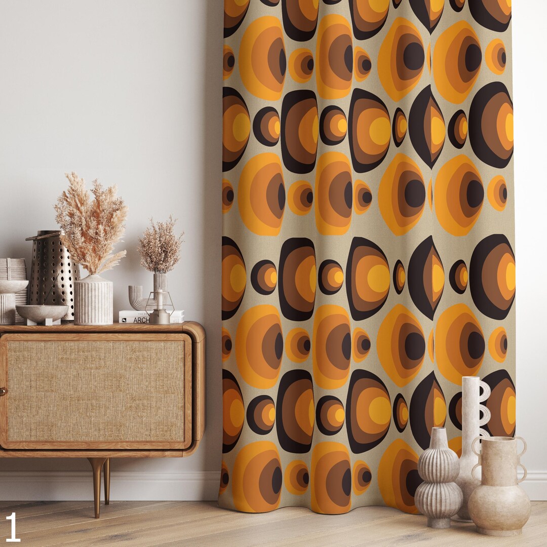 Mid-century Modern Window Curtains, 70s Colorful Retro Curtains, Retro ...