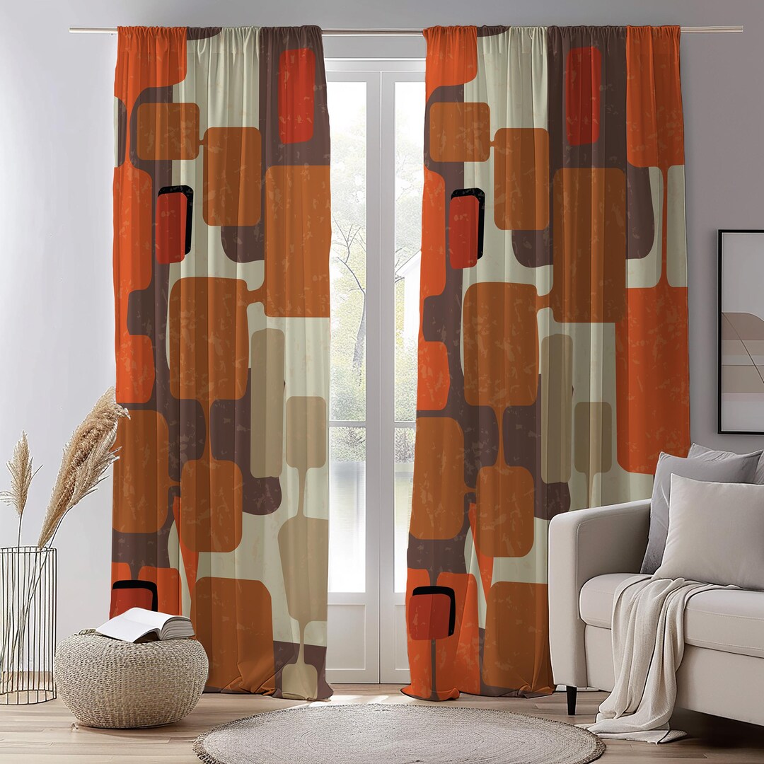 Retro Curtain Panels, Mid Century Modern Panel Curtains, Colorful Retro ...