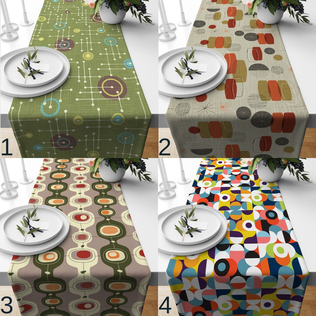 Retro Atomic Table Runner, Mid Century Modern Table Runners, 70s Retro ...