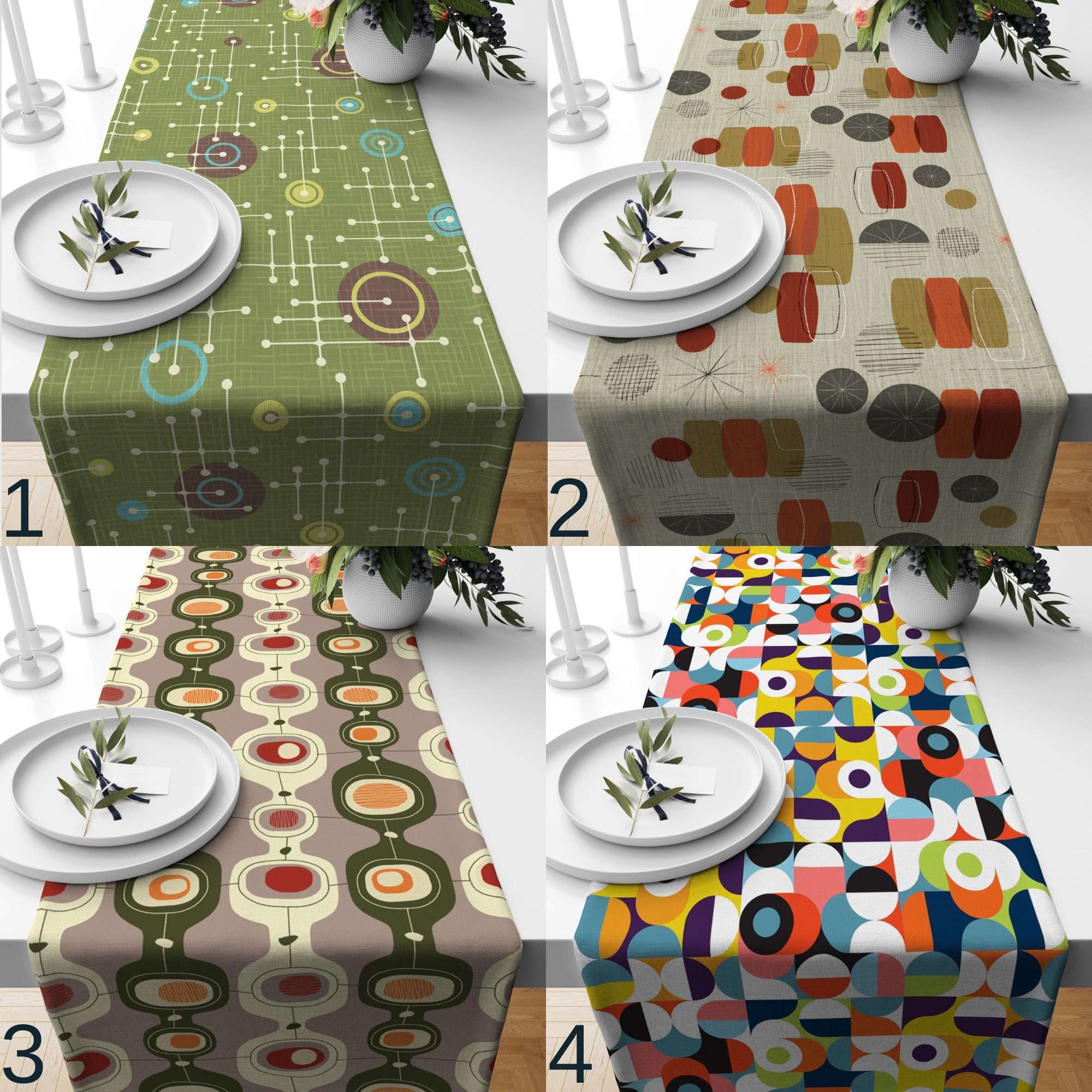 Retro Atomic Table Runner, Mid Century Modern Table Runners, 70s Retro ...