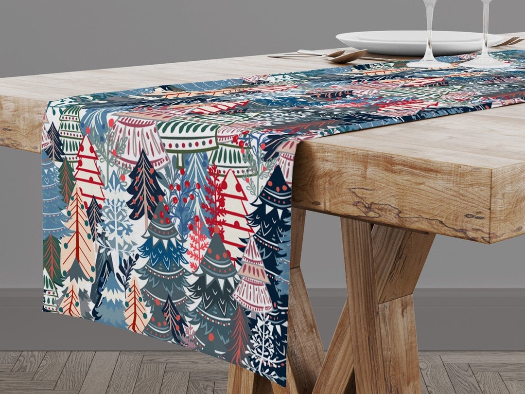 Christmas Tree Table Runner, Xmas Table Runner, Kitchen Pine Trees ...