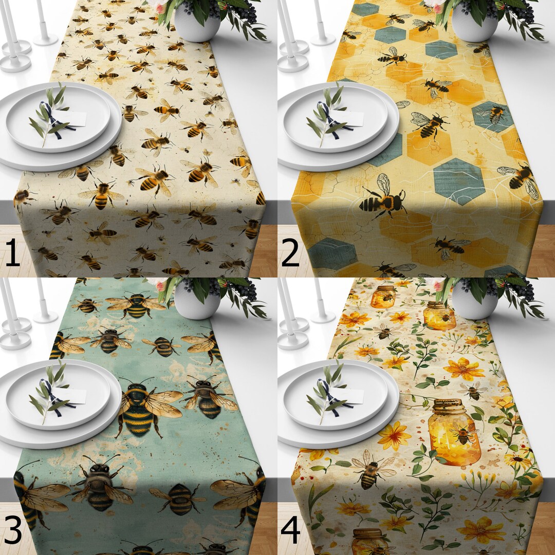 Bee Decor Table Runner, Honey Pattern Table Runners, Bee Hexagon Design ...