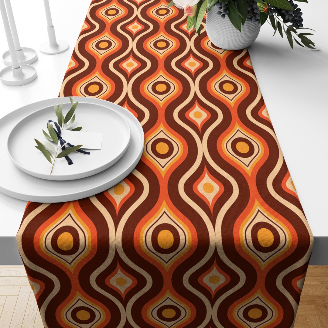 Retro Table Runners, Mid Century Modern Runners, Orange Geometric Table ...