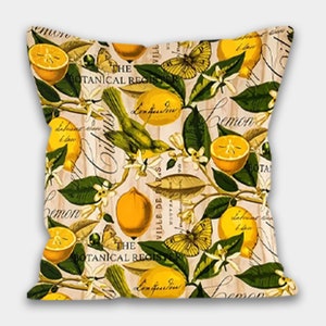 Floral Lemon Pillow Cover, Lemon Cushion Case, Decorative Fruit Cushion ...