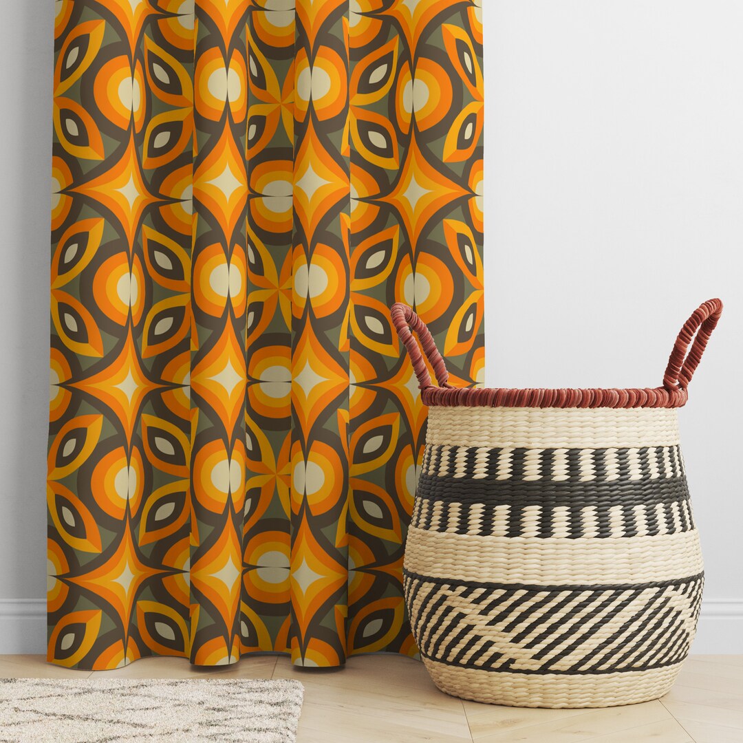 Mid Century Modern Rod Pocket Curtains, Retro Printed Curtains, Retro ...