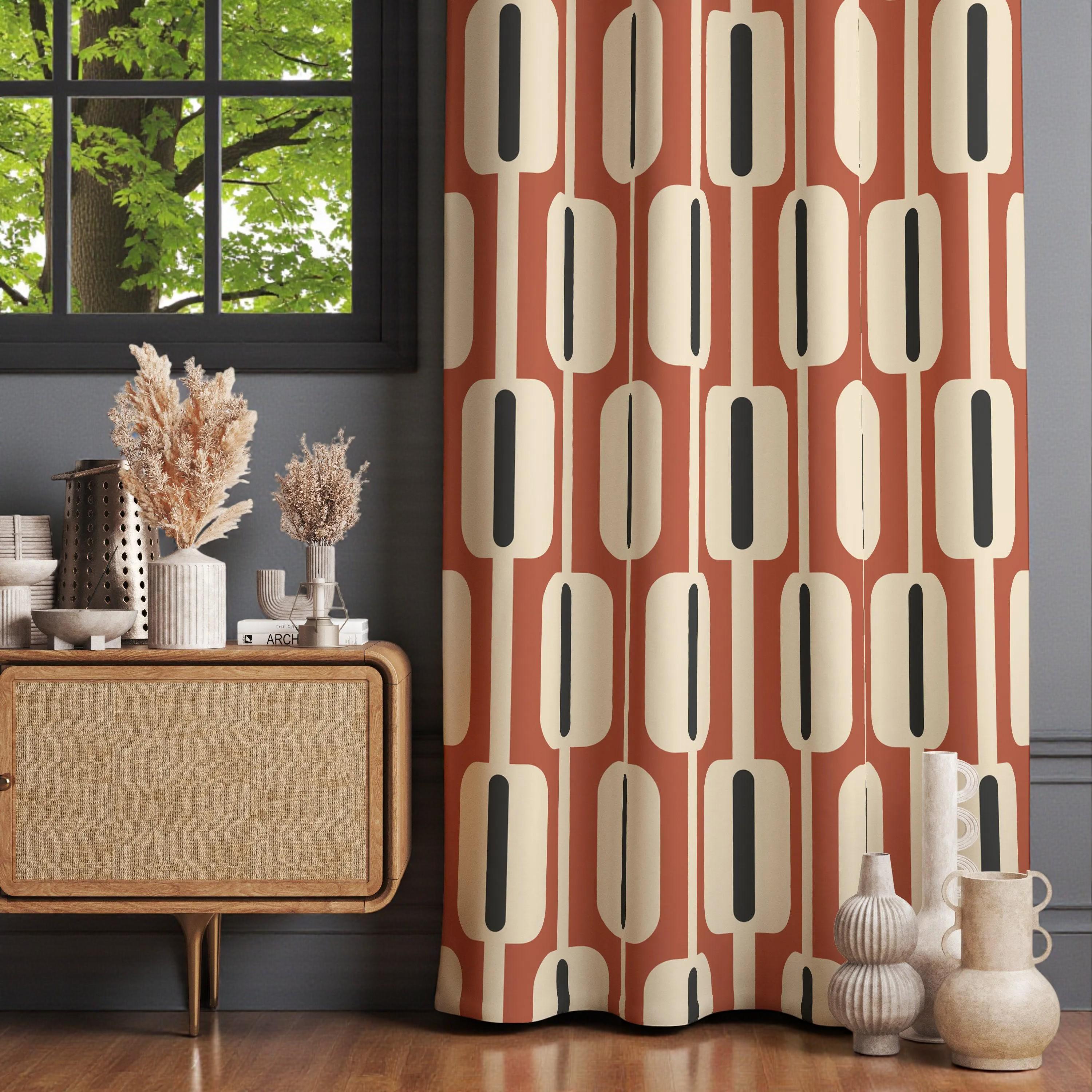 Modern Art Deco Drapes, Retro Geometric Curtains, Mid Century Curtain ...