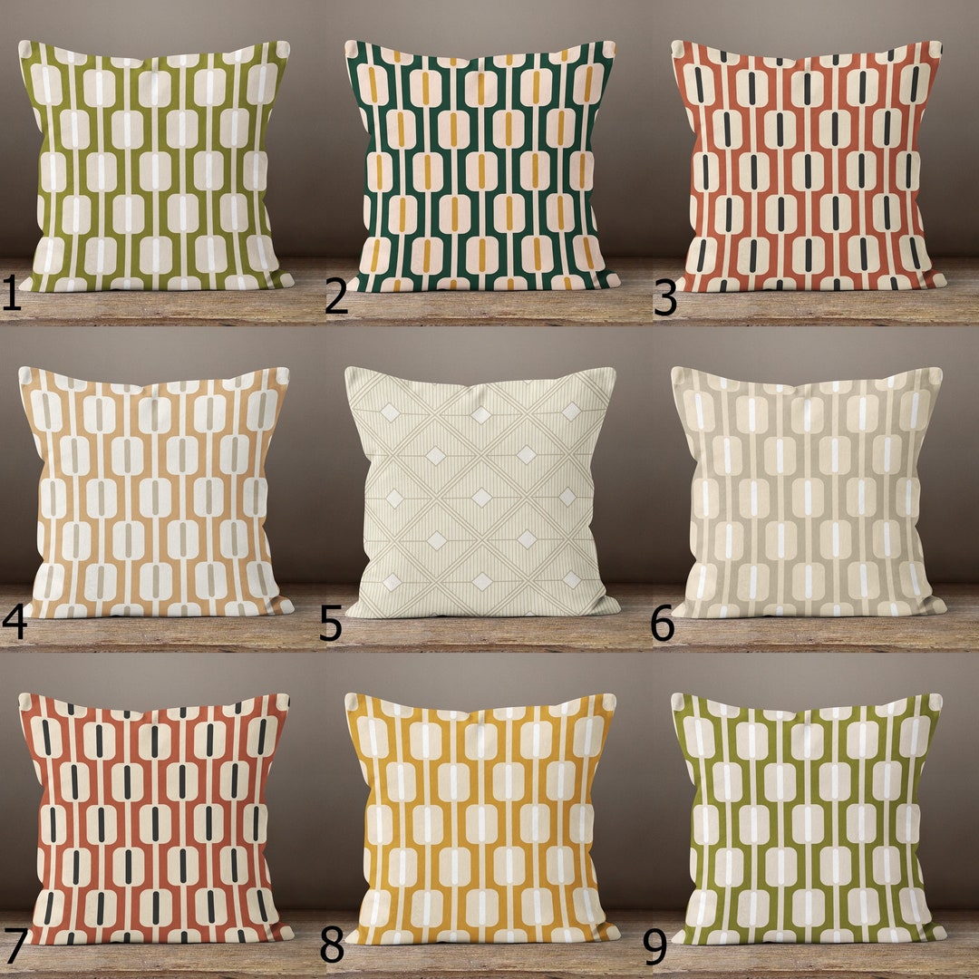 Retro Art Deco Pillow Covers, Squares Lines Pillow Case, Retro Geometric Throw Pillow Cover, Mid ...