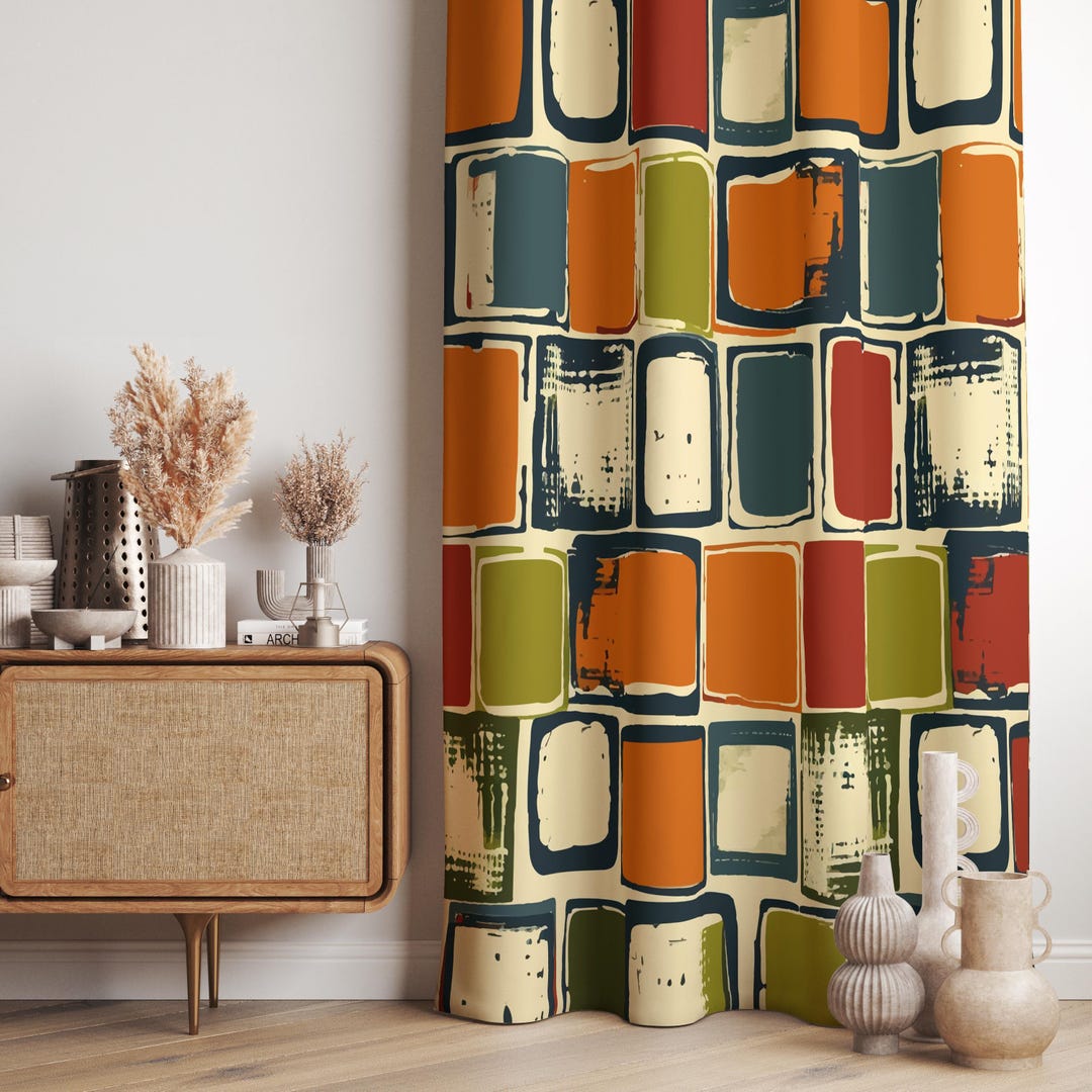 Retro Window Curtains, 70s Retro Colorful Curtain Panels, 50s 60s 70s ...
