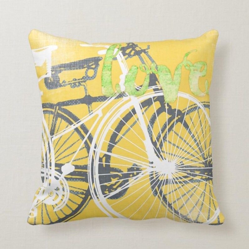 Abstract Yellow Gray Pillow Cover, Boho Bedding Home Decor, Bicycle ...