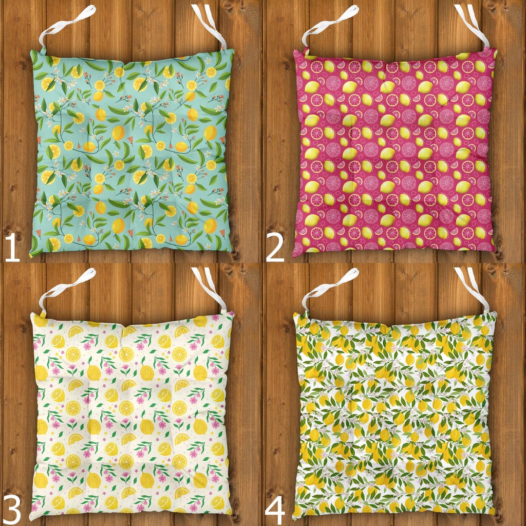 Lemon Chair Cushions, Lemon Floral Style Puffy Chair Pads, Lemon Chair ...