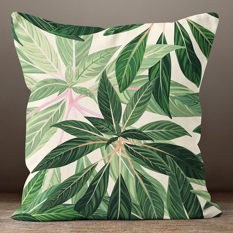 Green Tropical Palm Tree Pillow, Decorative Throw Pillowcase, Green ...
