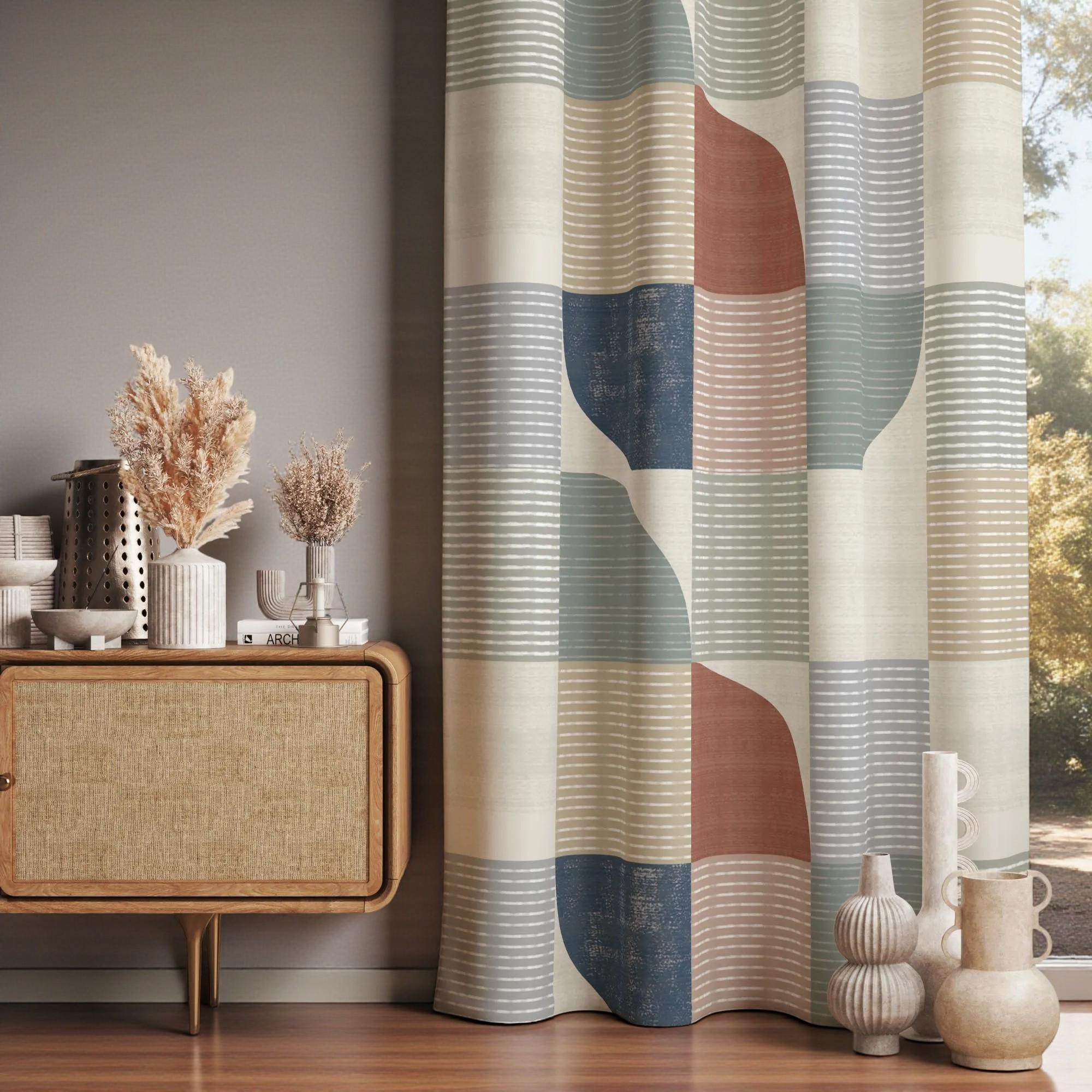 Mid Century Window Curtain, Retro Geometric Abstract Drapes, Mcm Panels ...