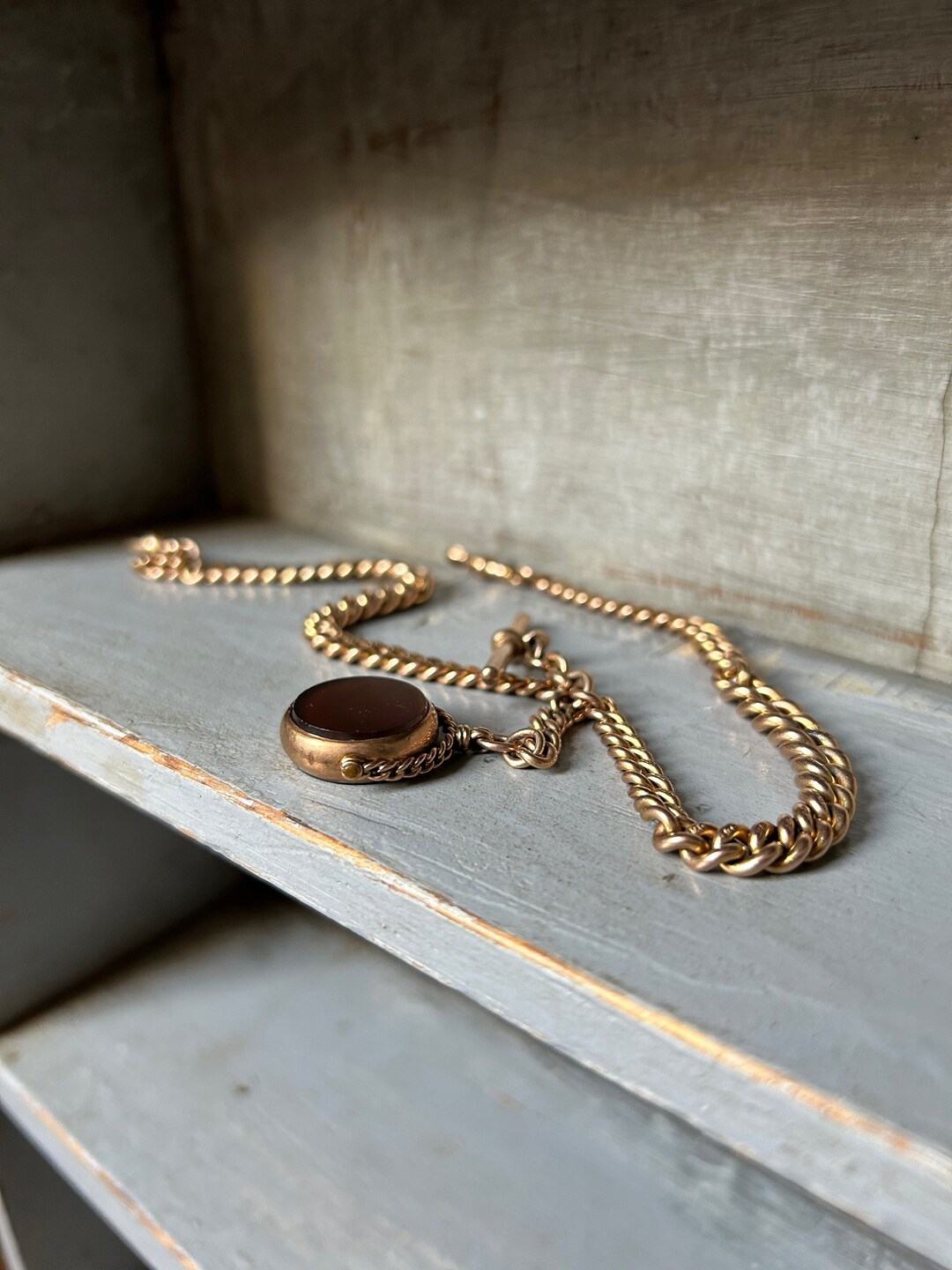 Antique 9ct Rolled Gold Chain With T Bar & Swivel Fob - Etsy