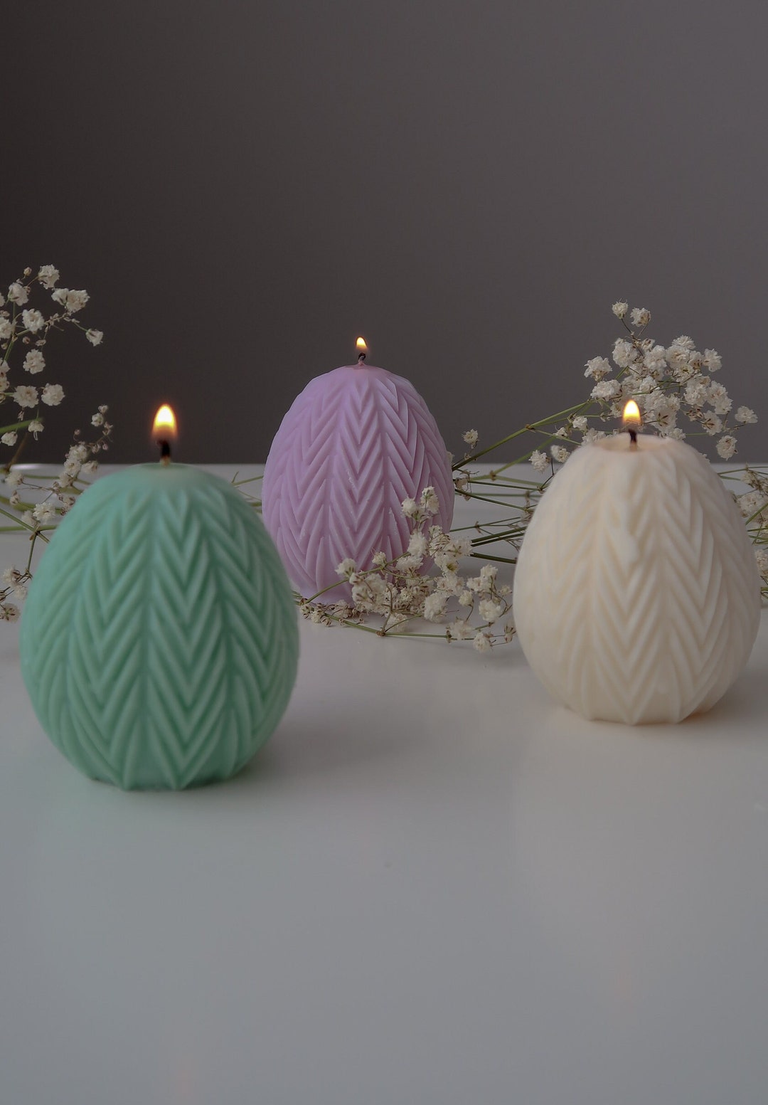 Easter Egg Candle With Herringbone Design Easter Decor Cute Candle ...