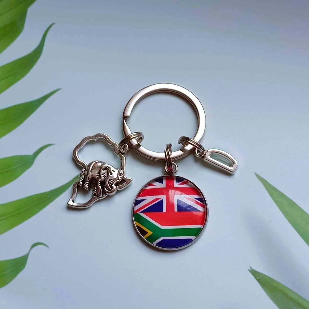 South African and Union Jack Keyring, Letter Charm Personalized, Union ...