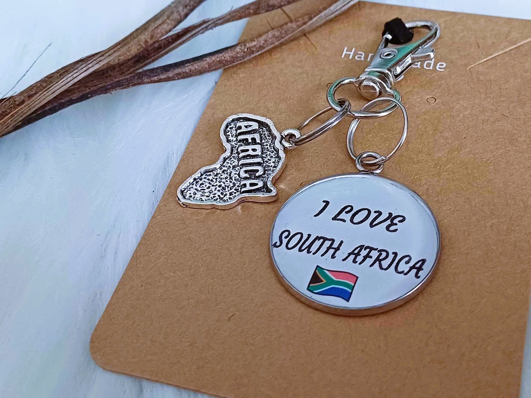 I Love South Africa With an Africa Map Charm, South African Bag Charm ...