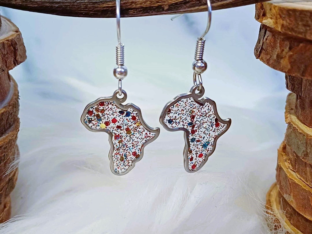 Africa Map Handmade Earrings, Africa Map Handmade Resin Earrings ...