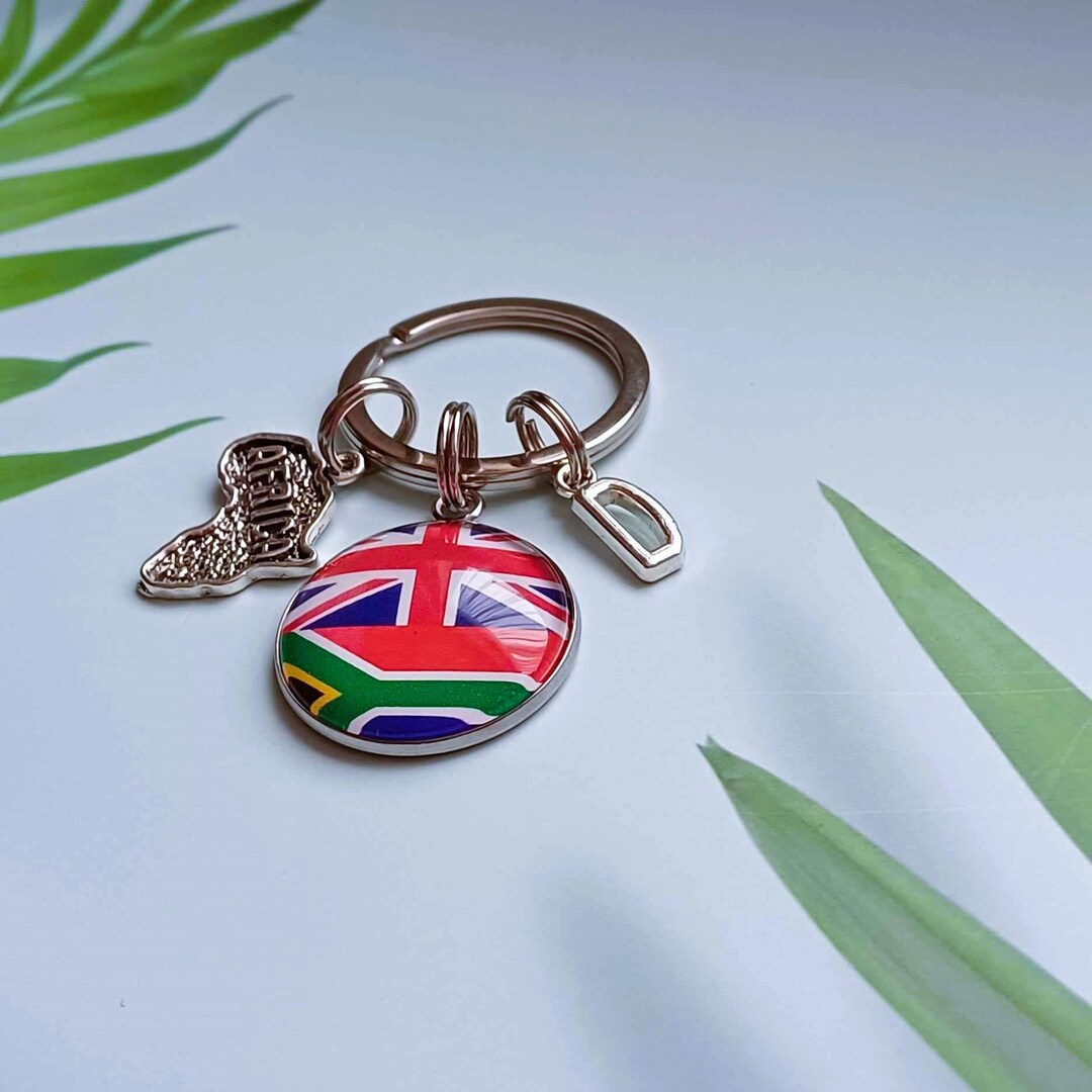 South African and Union Jack Keyring, Letter Charm Personalized, Union ...