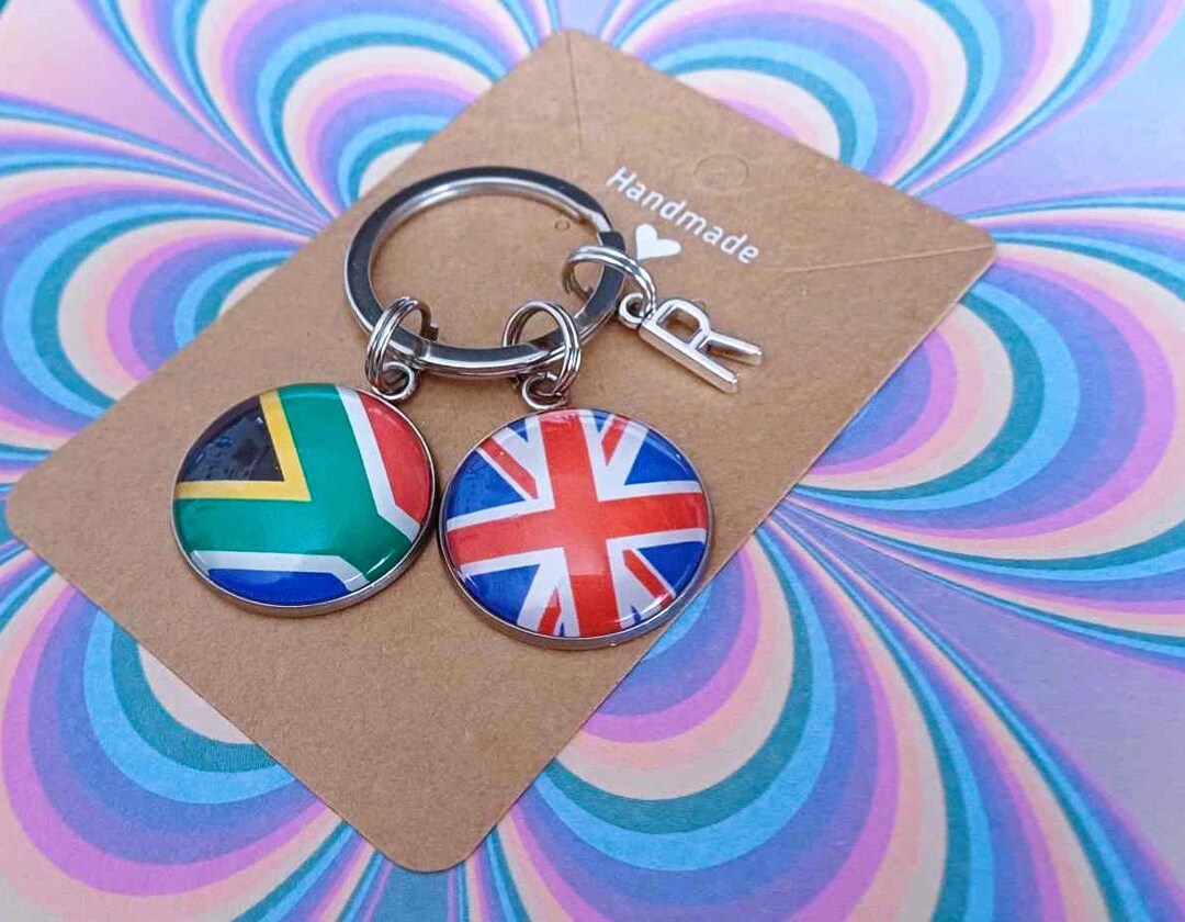 South African Flag and Union Jack Keyring, South Africa Flag Keyring ...