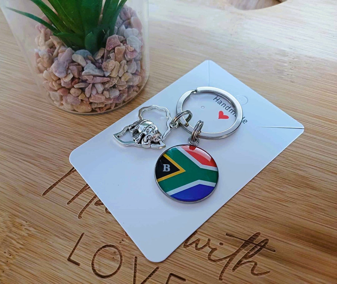 Personalized South African Keyring With Initial, Africa Charm Keyring ...