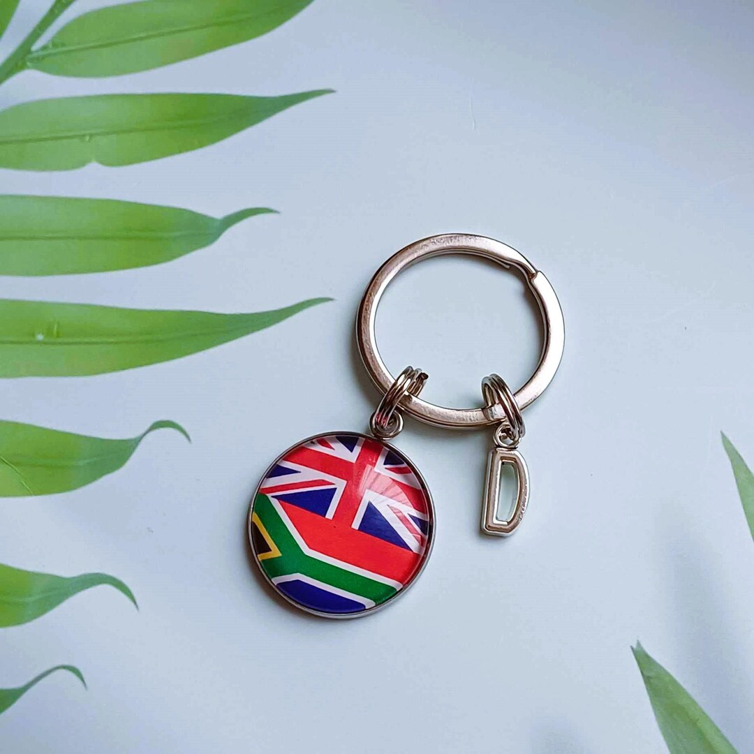 South African and Union Jack Keyring, Letter Charm Personalized, Union ...
