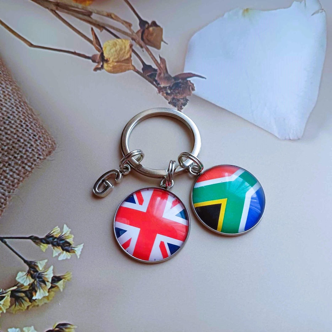 South African Flag and Union Jack Keyring, South Africa Flag Keyring ...