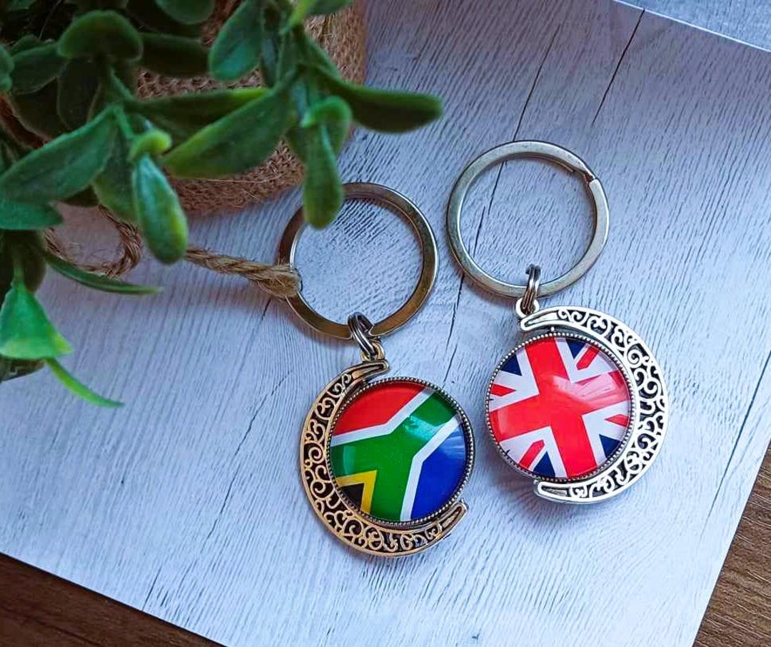 South Africa Flag and Union Jack Flag Swivel Keyring, South Africa Flag ...