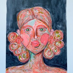 Coral Pink Abstract Art Vibrant Bold Woman Painting 18X24 Paper ...