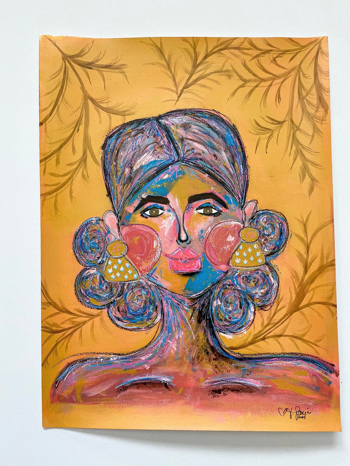 Miami Chic Abstract Art Vibrant Bold Woman Painting 18X24 Paper ...