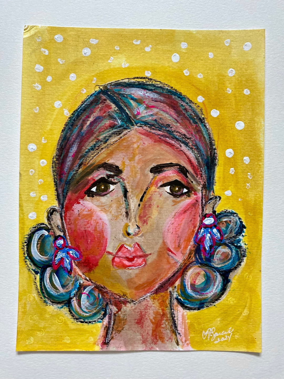 Feminine Abstract Art Vibrant Woman Painting 9X12 on Paper Maximalist ...