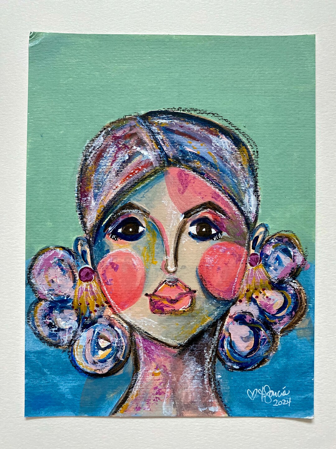 Feminine Abstract Art Vibrant Bold Woman Painting 9X12 on Paper ...